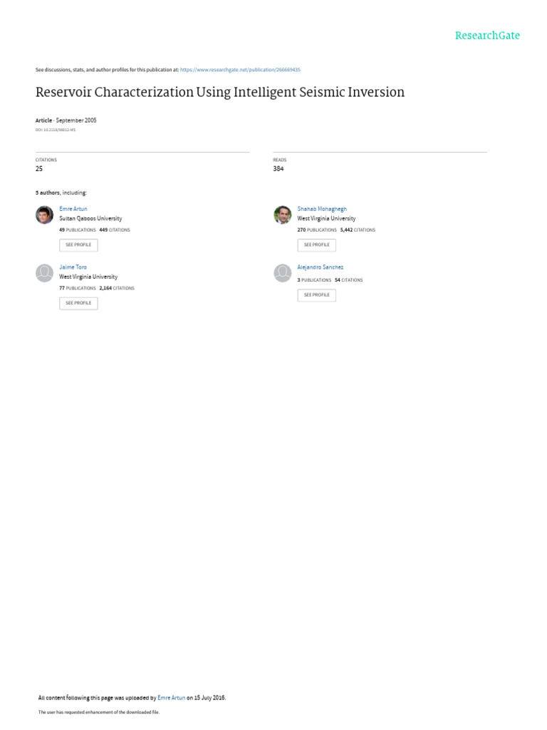 Reservoir Characterization Using Intelligent Seismic Inversion | PDF | Artificial Neural Network ...