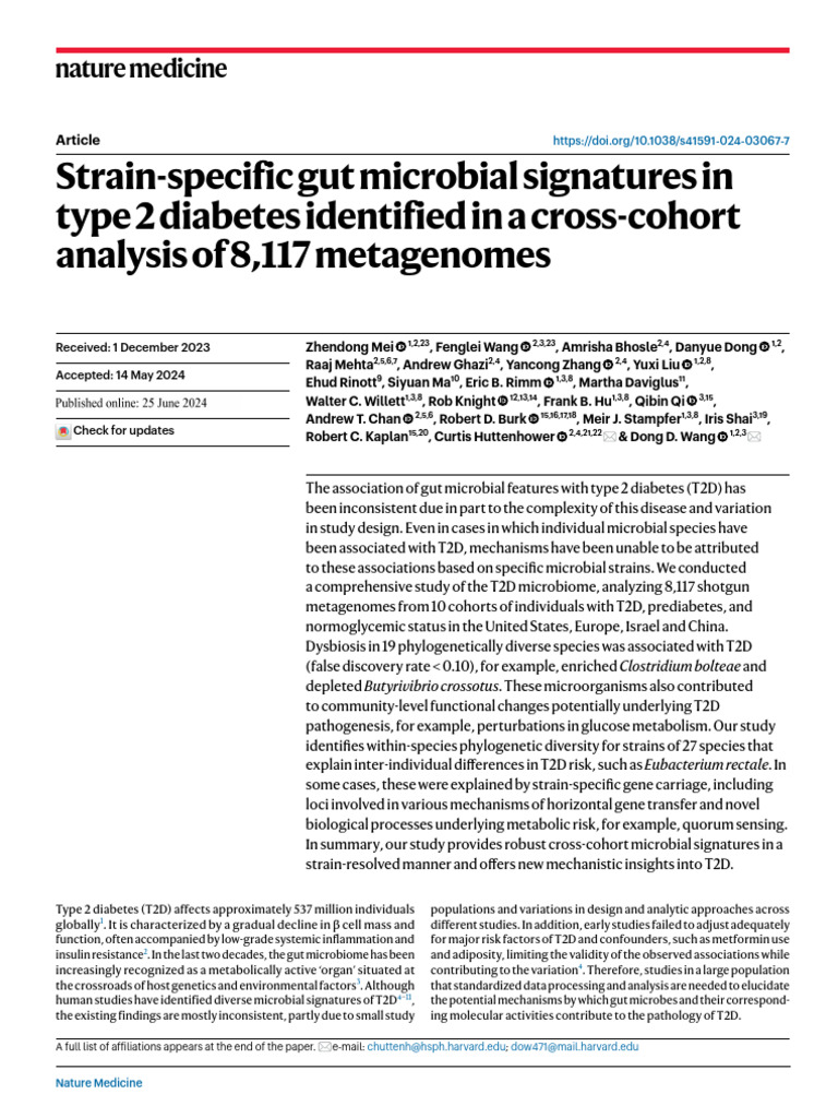 Gut Microbial Signatures in Type 2 Diabetes | PDF | Medicine | Clinical ...