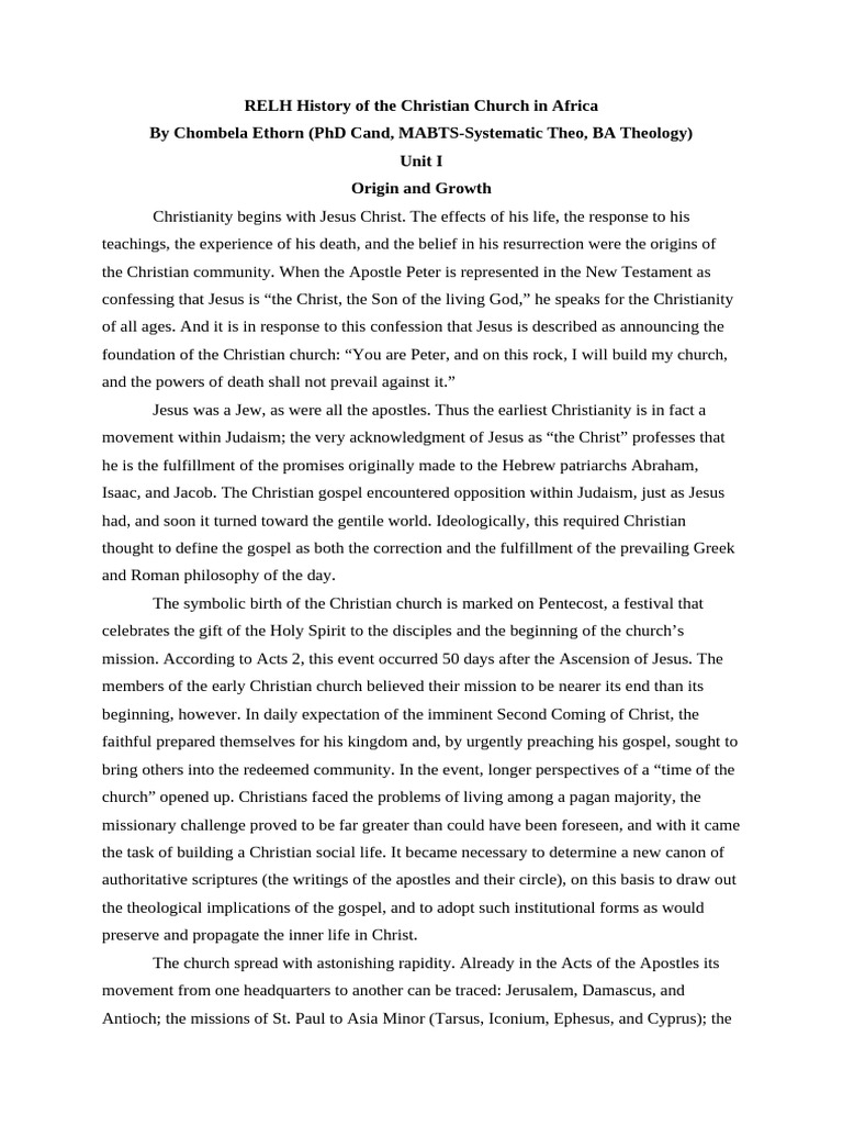 RELH History of the Christian Church in Africa | PDF | Early ...