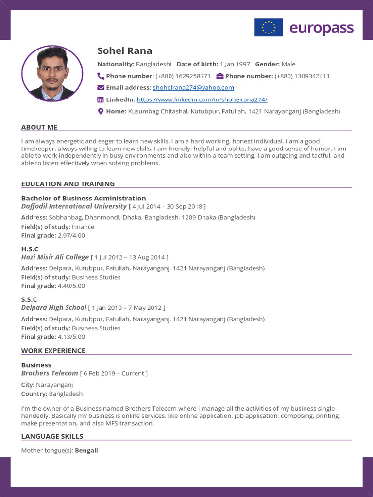 CV - Sohel Rana Europass | PDF