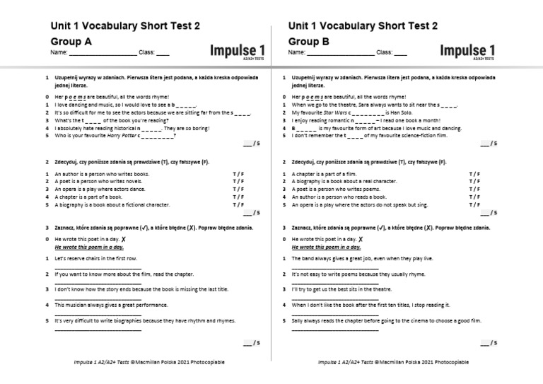 Unit 1 Vocabulary Short Test 2 A+B | PDF | Language Arts & Discipline