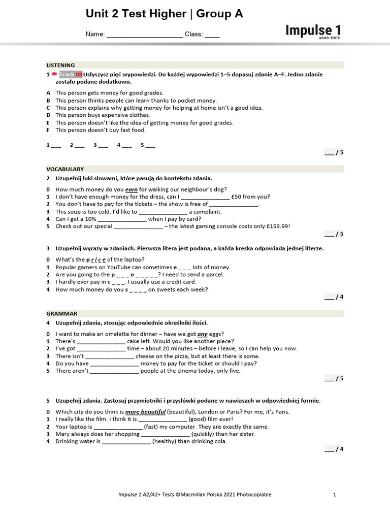 Unit 2 Test Higher A | PDF