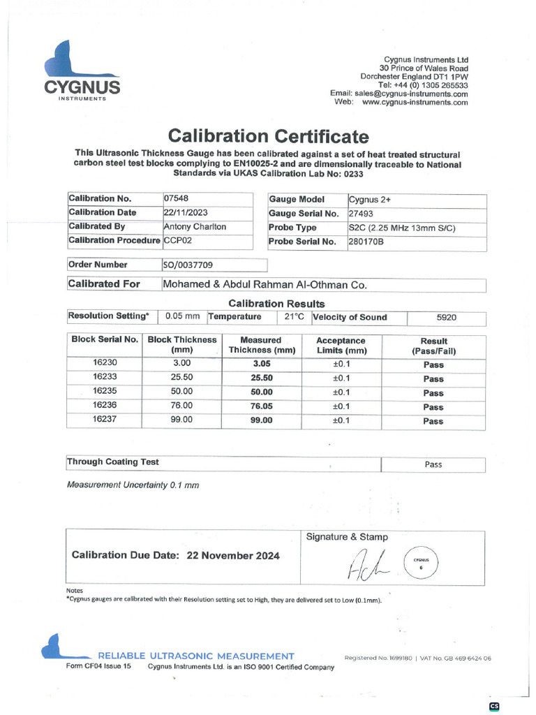 Calibration Certificate | PDF
