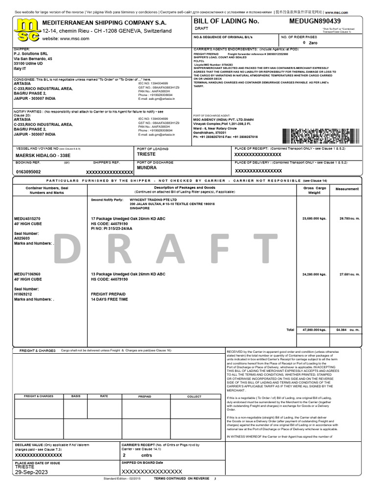 Docs Artasia | PDF | Bill Of Lading | Cargo