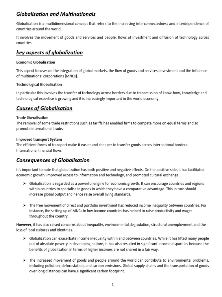 Globalisation and Multinationals | PDF | Globalization | Multinational Corporation