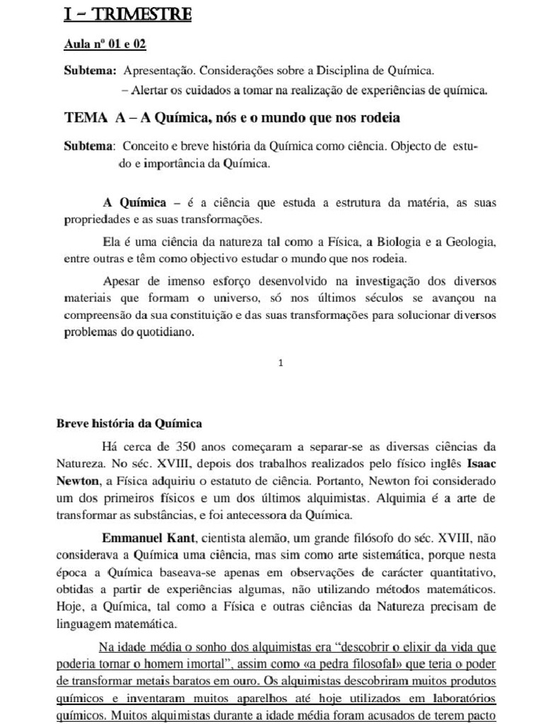 Aula 1 e 2 de Química | PDF