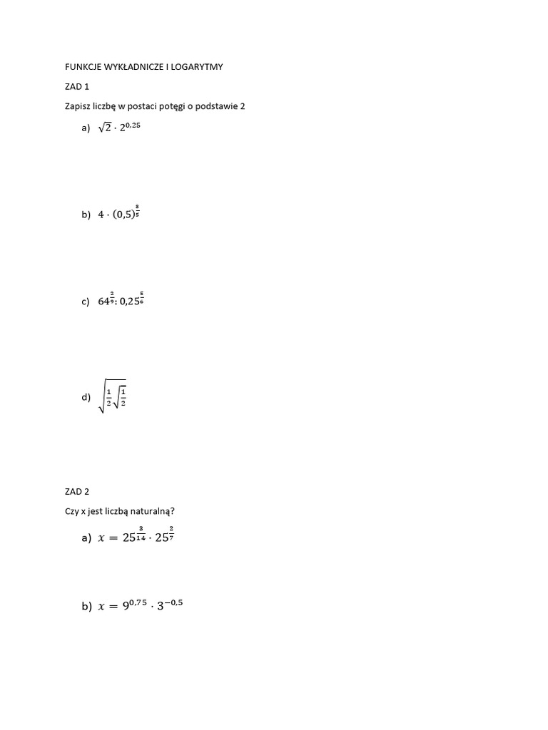 Funkcje Wykładnicze I Logarytmy | PDF