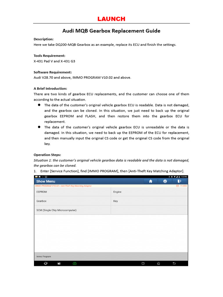 Audi MQB Gearbox Replacement Guide: Launch | PDF | Computer Engineering | Computer Science