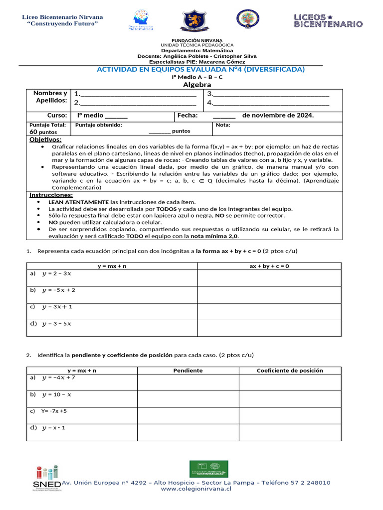 Act. Grupal 2. Algebra | PDF | Ecuaciones | Variable (Matemáticas)