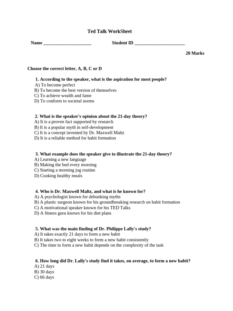 Asad Ali - Ted Talk Worksheet | PDF | Liberal Arts Education ...