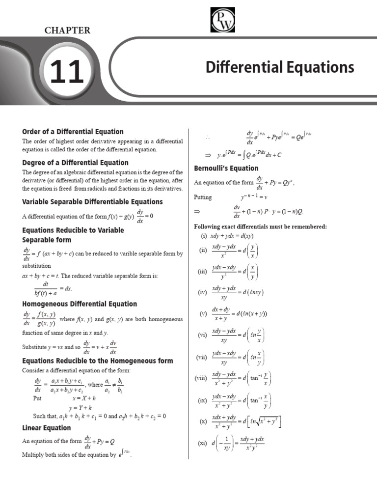 Differential Equations - Short Notes | PDF | Equations | Calculus