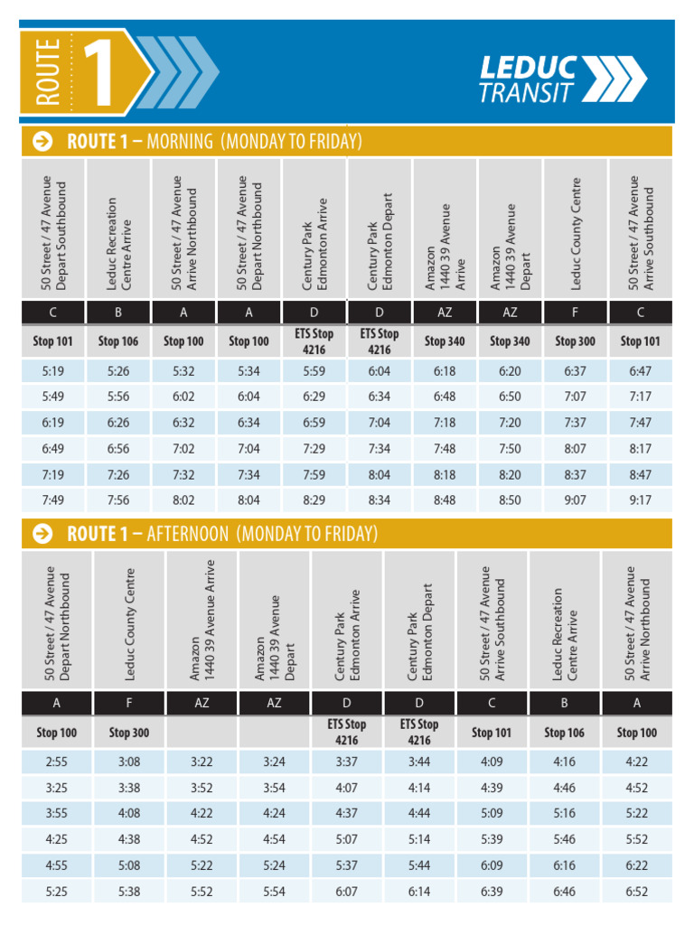 Leduc Transit Route 1 Schedule Details | PDF | Bus Transport