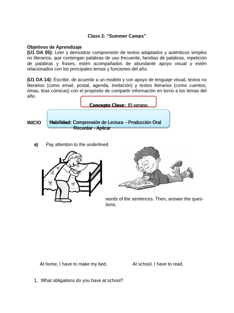 GUIA CLASE N2 INGLES Sexto. BASICO | PDF