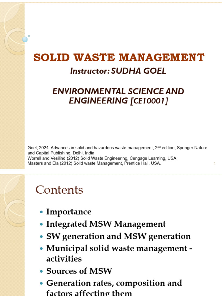 Solid Waste Management: Instructor: SUDHA GOEL Environmental Science ...