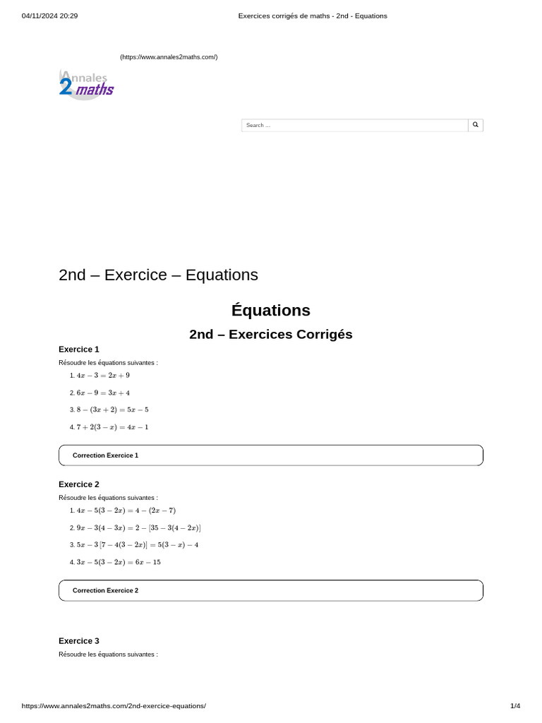 Exercices Corrigés de Maths - 2nd - Equations | PDF | Échecs | Théorie (échecs)