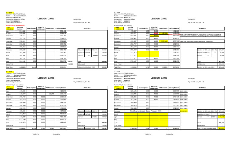 GPF Ledger Card 20 07 2011 | PDF | Financial Services | Payments