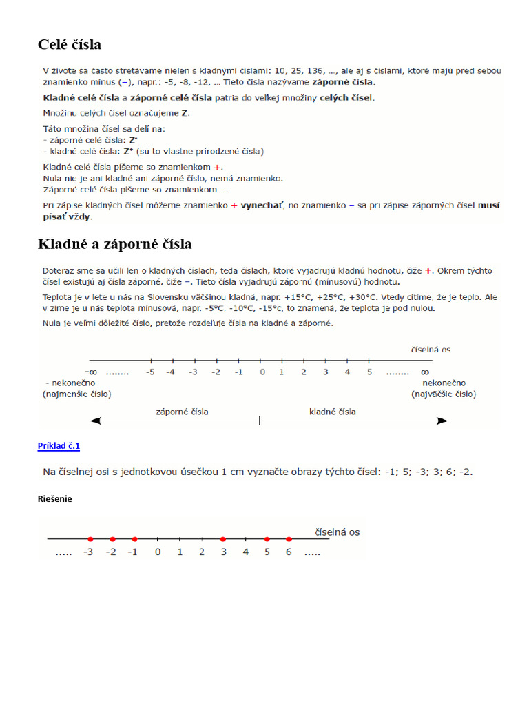 Kladne A Zaporne Cisla | PDF