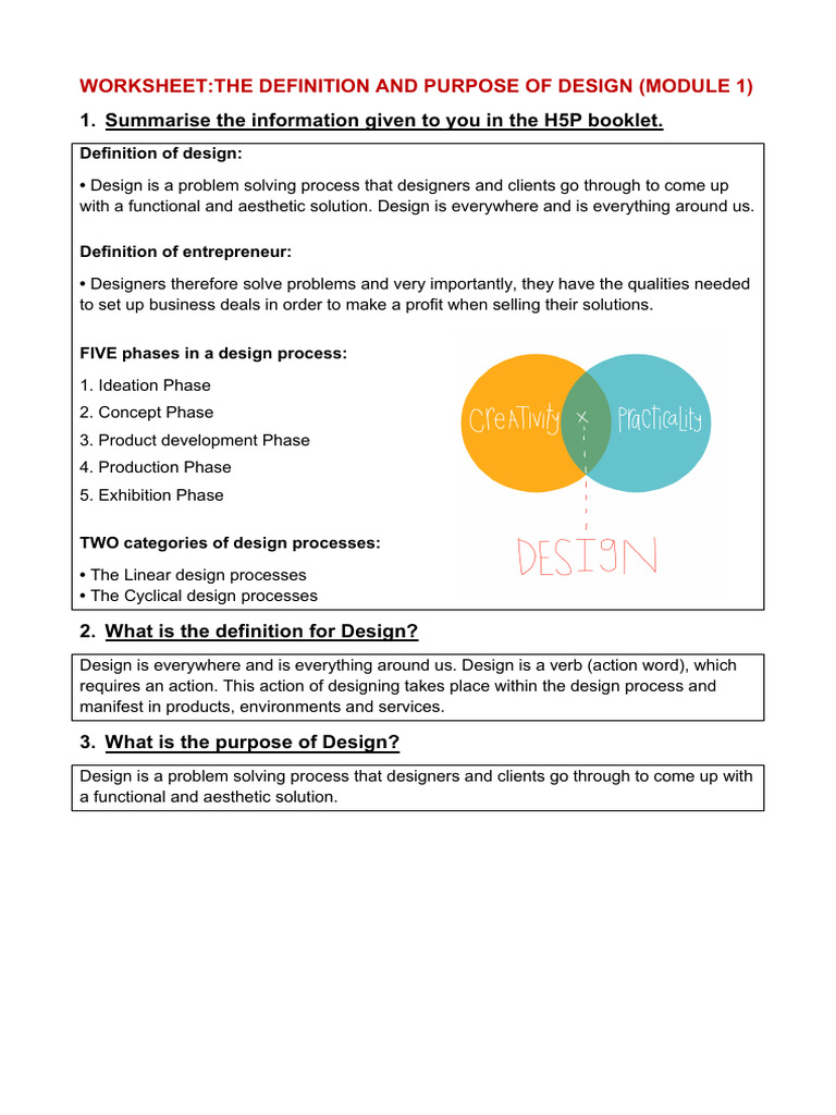 Worksheet 1- Definition and purpose of design (Memo) | PDF