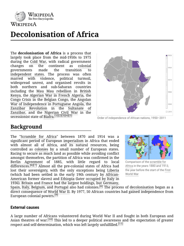 Decolonisation of Africa - Wikipedia | PDF | French Colonial Empire ...