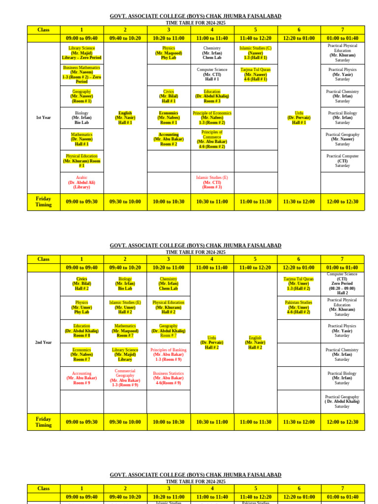 Time Table 2024-25 Dated 05-10-2024 | PDF