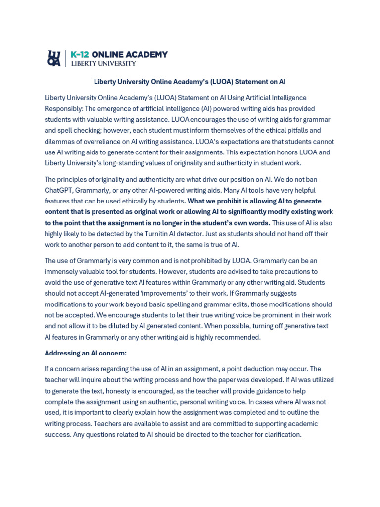 LUOA's AI Use Guidelines for Students | PDF | Artificial Intelligence ...