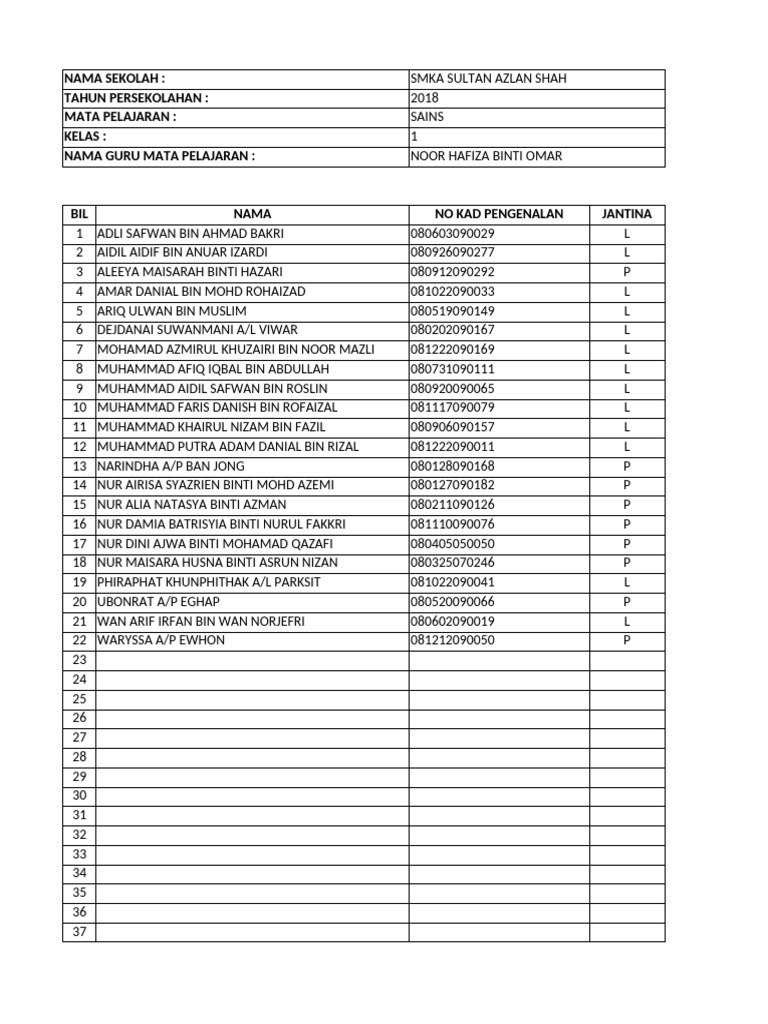Rekod Transit Tingkatan 1 | PDF