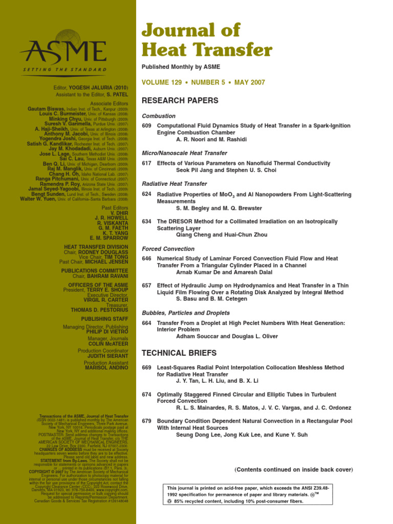 J Heat Transfer 2007 Vol 129 N05 | PDF | Gases | Turbulence
