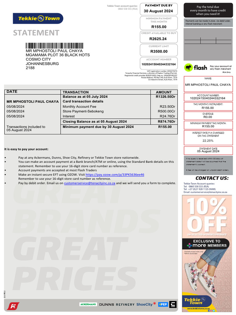 Tekkie Town Account Payment Options | PDF | Banks | Credit Card