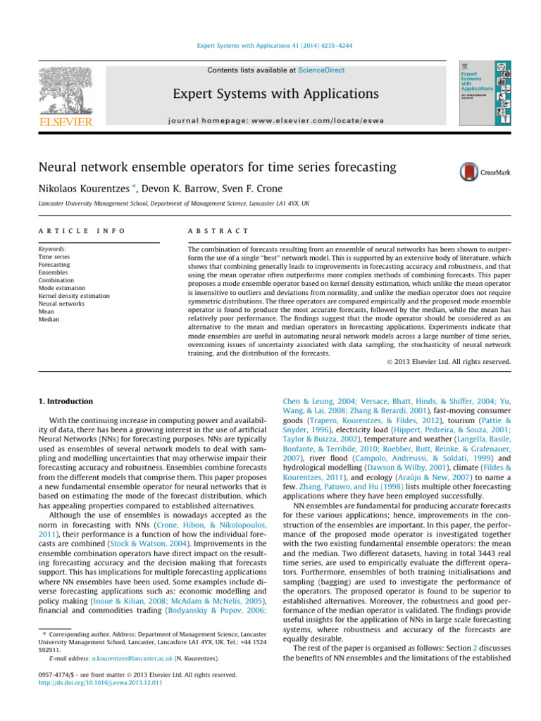 (2014 Elsevier) Neural Network Ensemble Operators For Time Series Forecasting | PDF | Mode ...