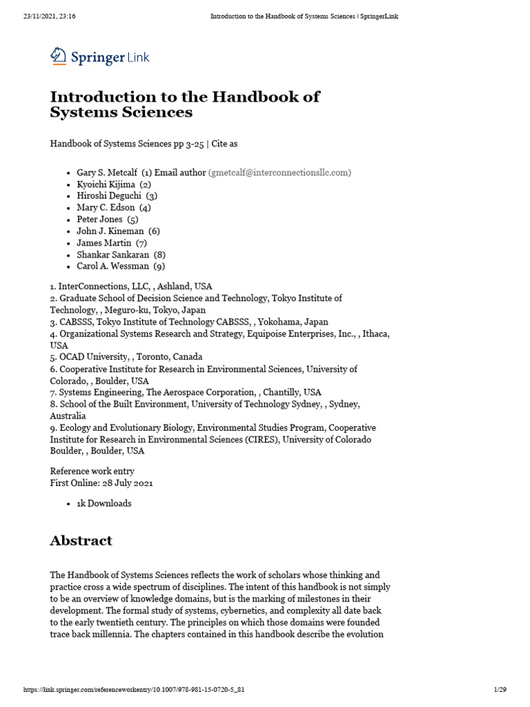 2020 Handbook of Systems Sciences (Intro) | PDF | System | Systems Theory
