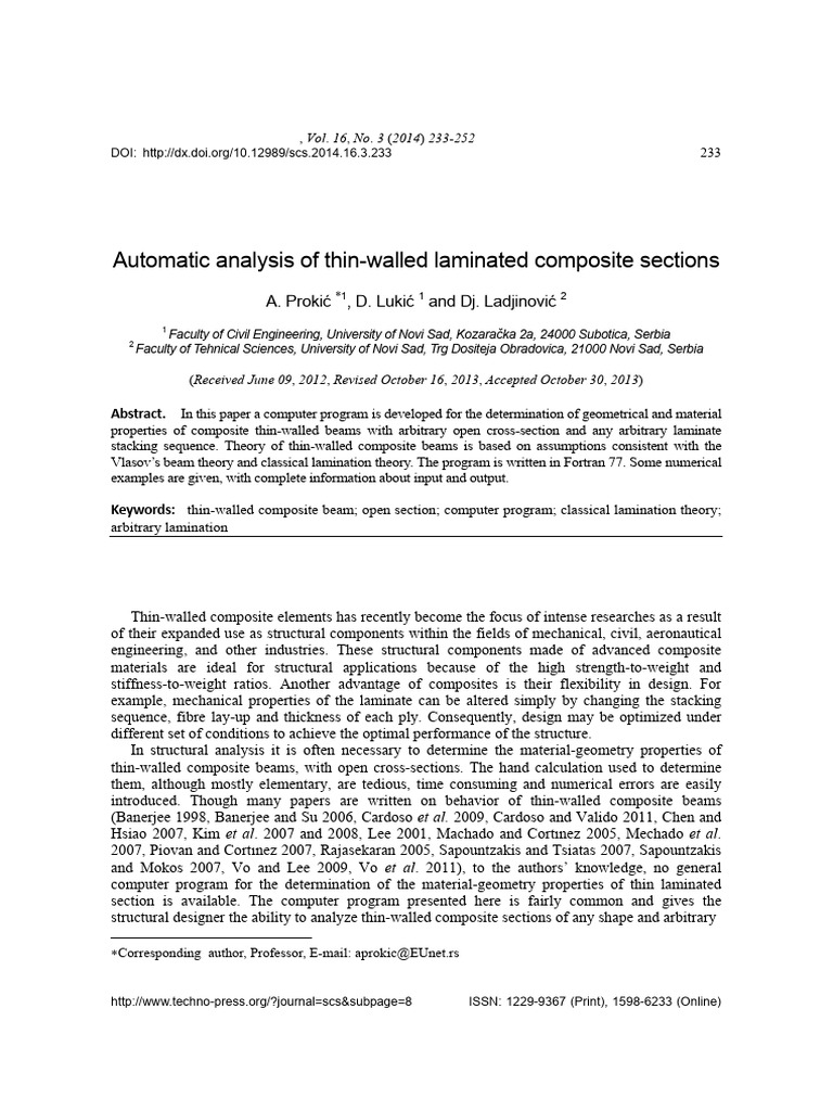 M21 - Automatic Analysis of Thin-Walled Laminated Composite Sections 2014 Steel and Composite ...