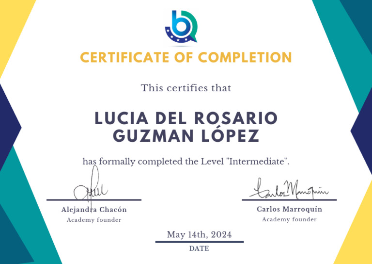 Intermediate Level Completion Certificate | PDF