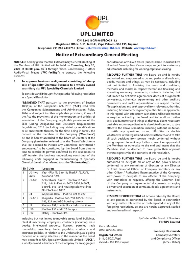 Final EGM Notice | PDF | Supply Chain | Electronic Voting