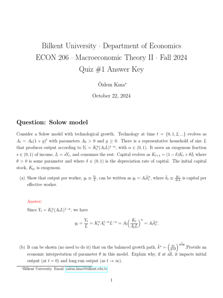 Quiz 1 Fall 2024 Answer Key | PDF | Macroeconomics | Economics