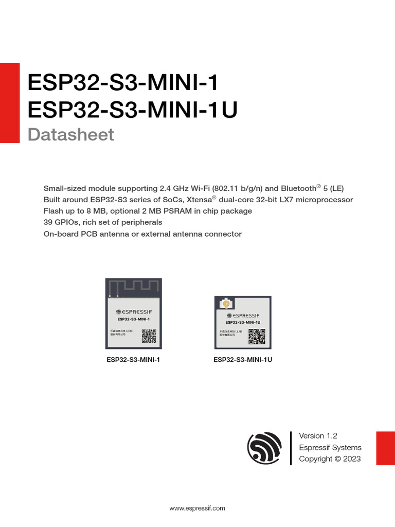 Esp32 s3 Mini 1 - Mini 1u - Datasheet - en | PDF | Booting | Microcontroller