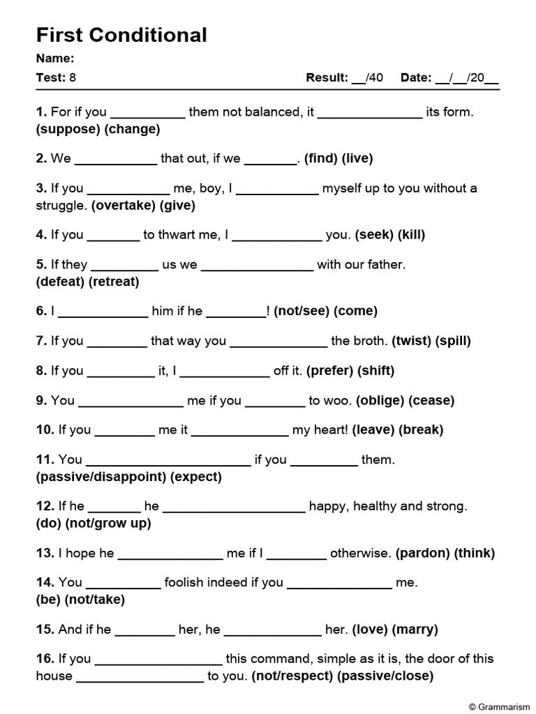 Grammarism First Conditional Test 8 1323599 | PDF