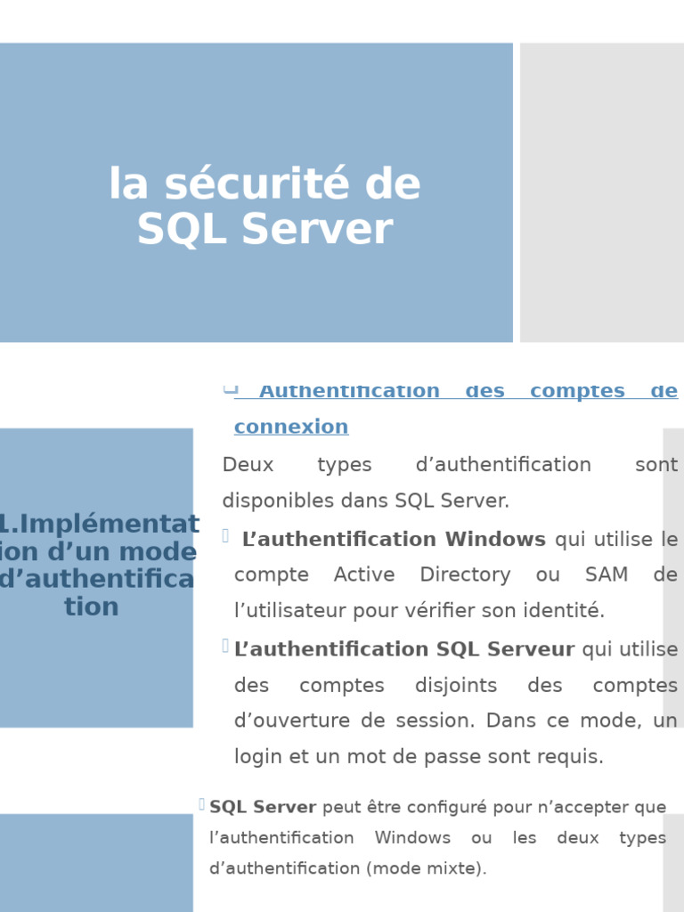 La Securité de SQL Server | PDF | Microsoft SQL Server | Serveur ...