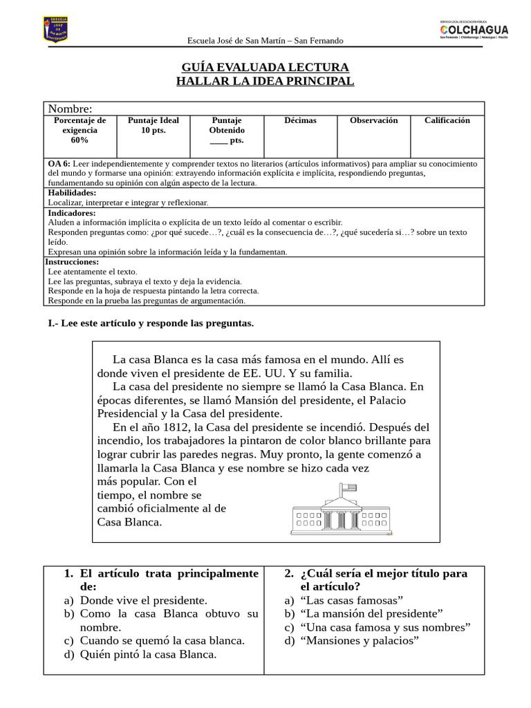 Guía Evaluada Lectura | PDF