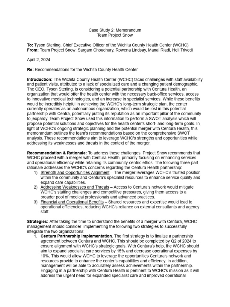 Case Study 2 Memorandum | PDF | Business