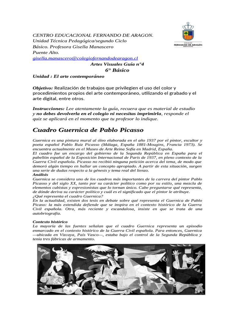 6 6o ARTE 24 Mayo Al 04 Junio GUIA 4 | PDF | Pinturas | Pablo Picasso