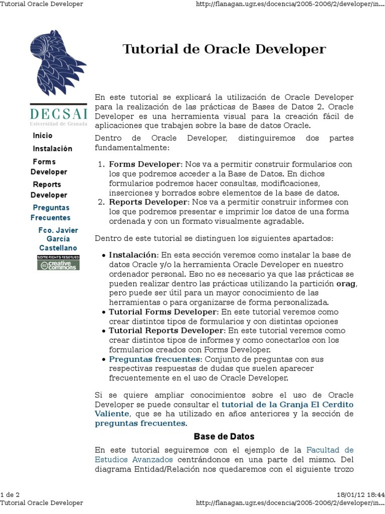 Tutorial Oracle Introduccion | PDF | SQL | Bases de datos