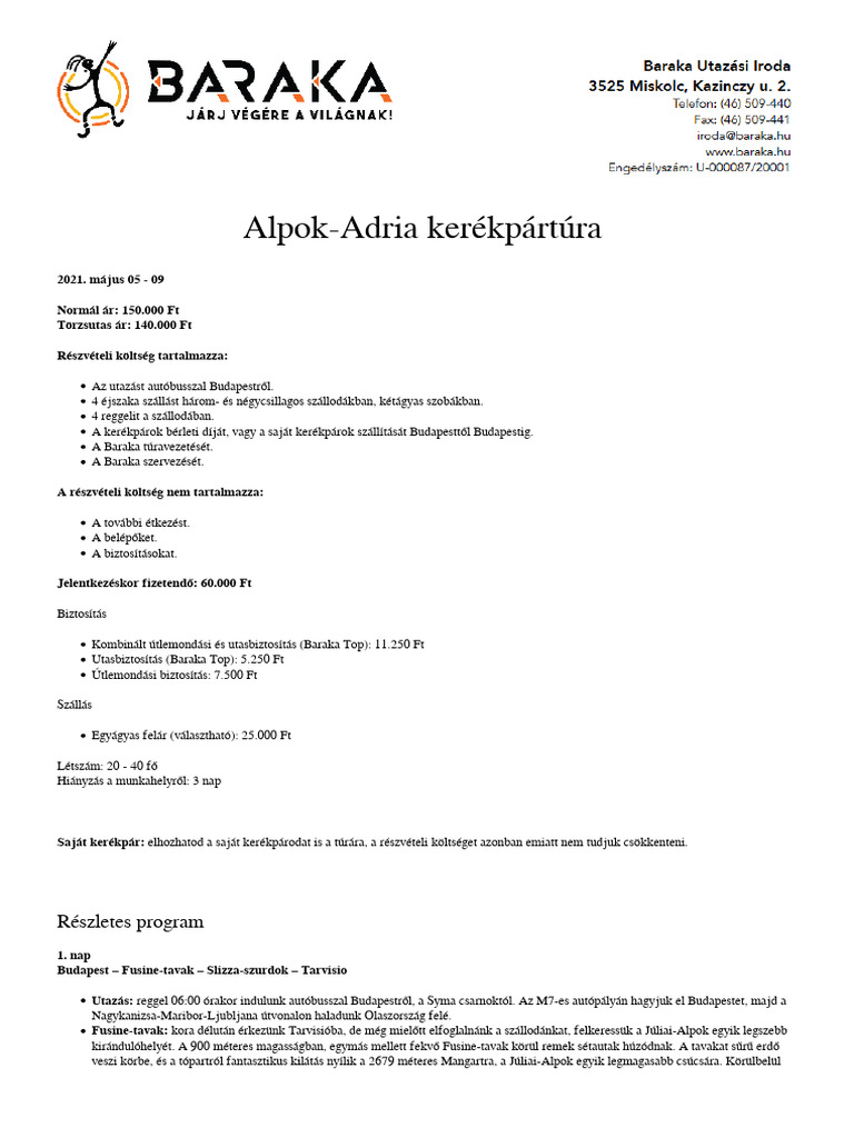 Baraka Alpok Adria Kerekpartura 2021 05 05 | PDF