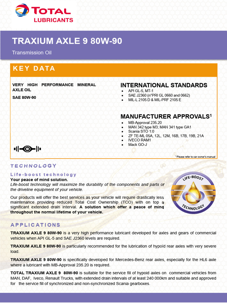 Tds Total Traxium Axle 9 80w-90 ts8 202007 en | PDF | Motor Oil | Vehicles