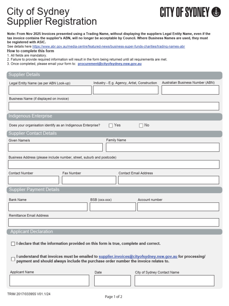 City of Sydney Supplier Registration Guide | PDF | Invoice | Business