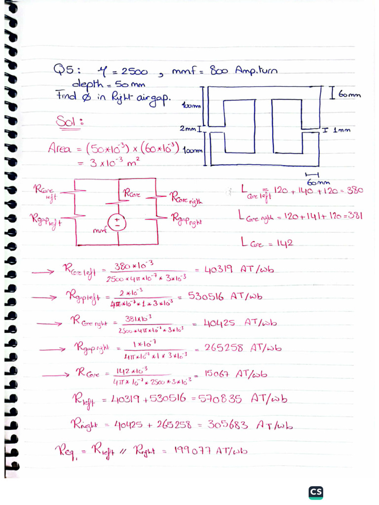 Sheet 1 Model Answer(magnetic circuits) | PDF
