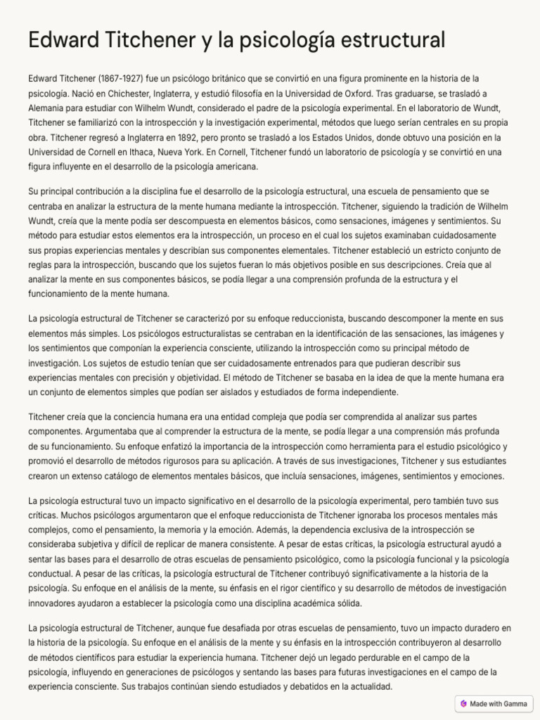 Psicología estructural de Titchener | PDF | Sicología | Mente