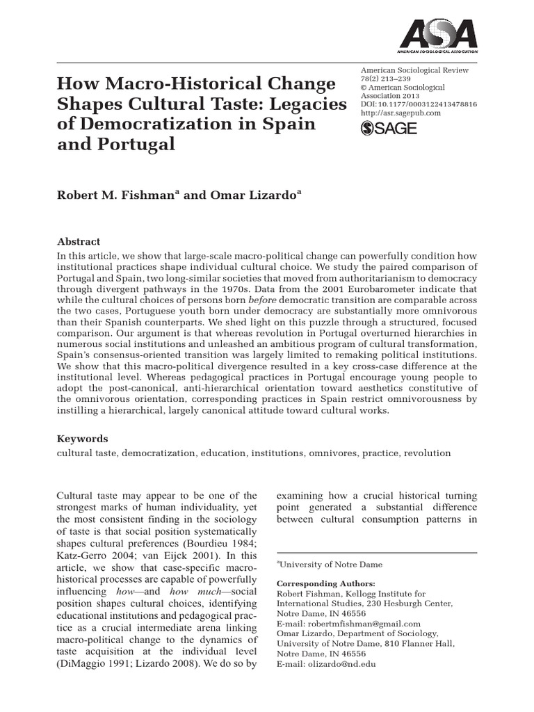 Fishman and Lizardo, How Macro-Historical Change Shapes Cultural Taste ...