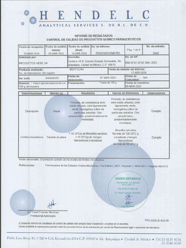 Informe de Resultados Estabilidad Tiempo 0 Mentolan LT ANG24C03 | PDF
