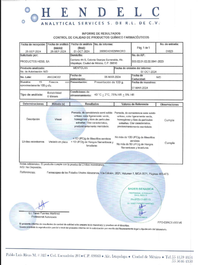 Informe de Resultados Estabilidad Acelearda Mes 6 Mentolán LT ANG24C02 ...