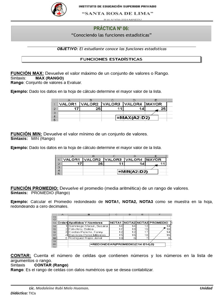 PR Ctica N 06 EXCEL | PDF | Hoja de cálculo | Matemáticas